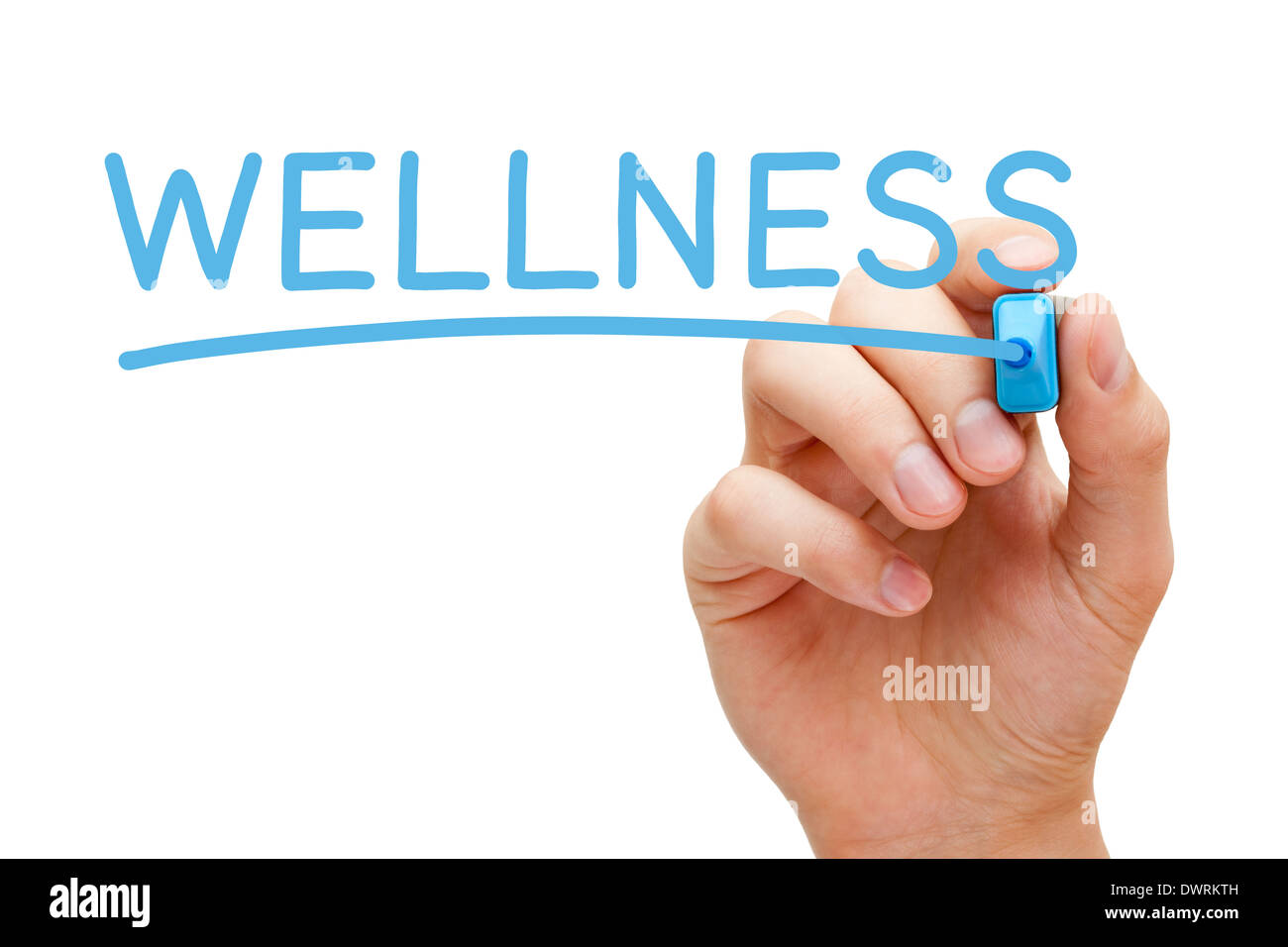 Hand writing Wellness with blue marker on transparent wipe board Stock ...