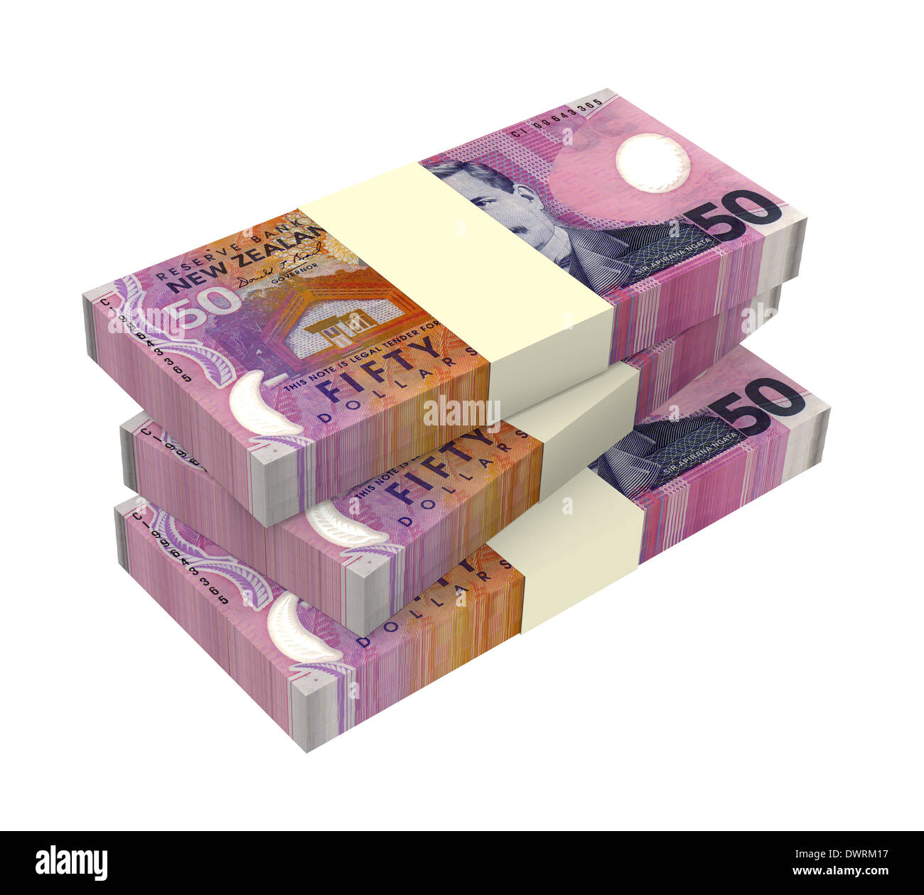 New Zealand currency isolated on white background. Computer generated ...