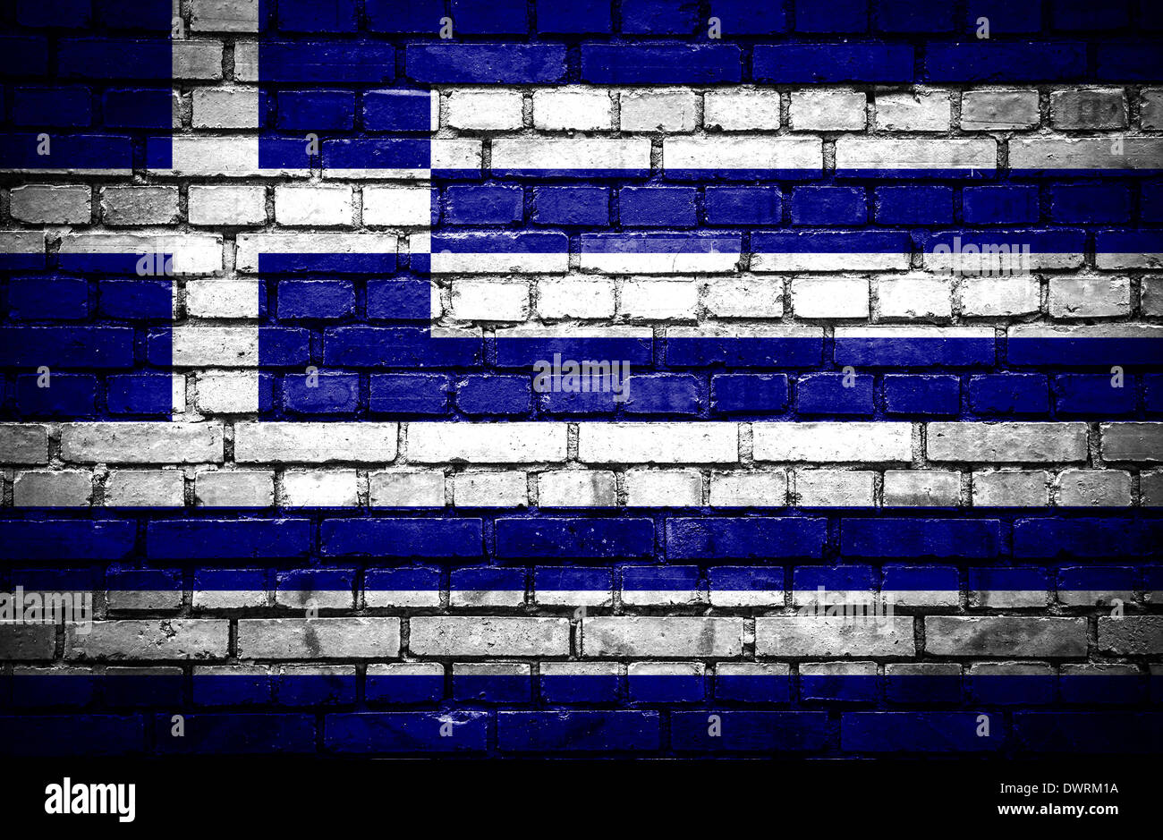 Brick wall with painted flag of Greece Stock Photo - Alamy