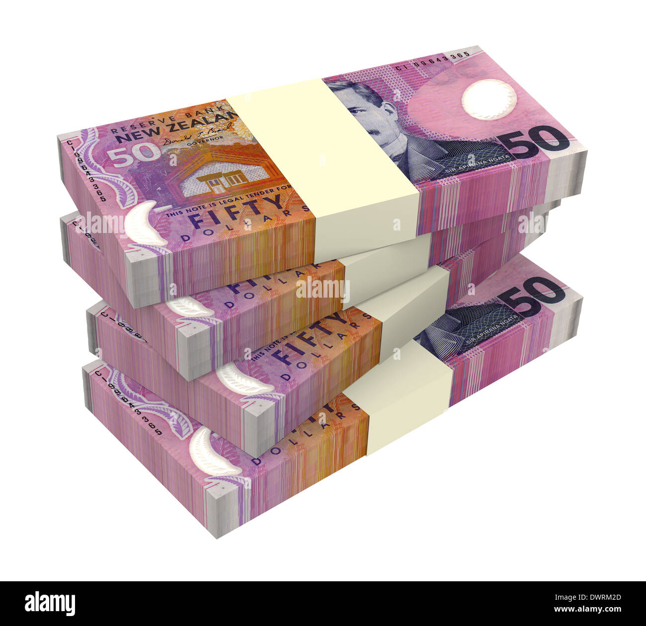 New Zealand currency isolated on white background. Computer generated ...