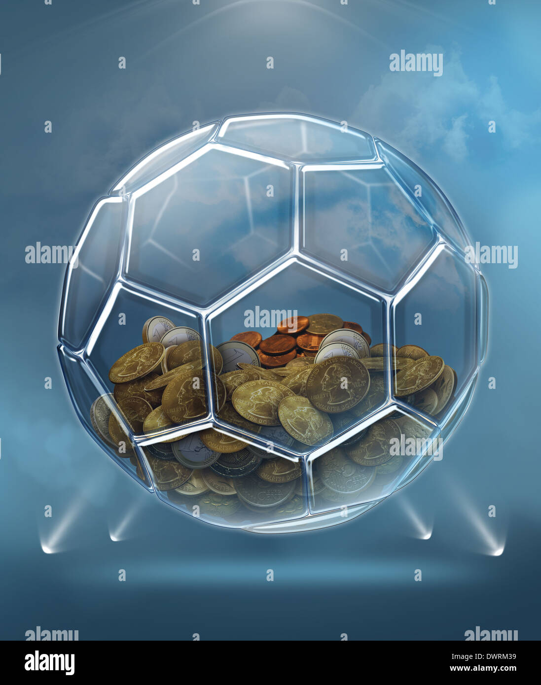Illustration of coins inside transparent ball representing savings for ...