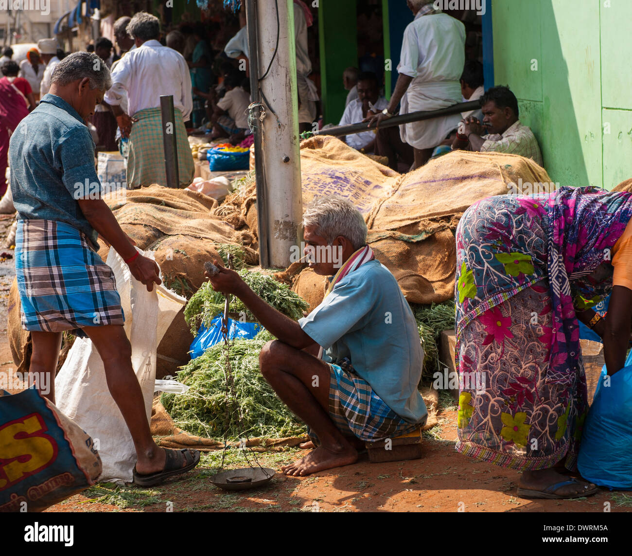 South Southern India Tamil Nadu Madurai flower market man male vendor ...