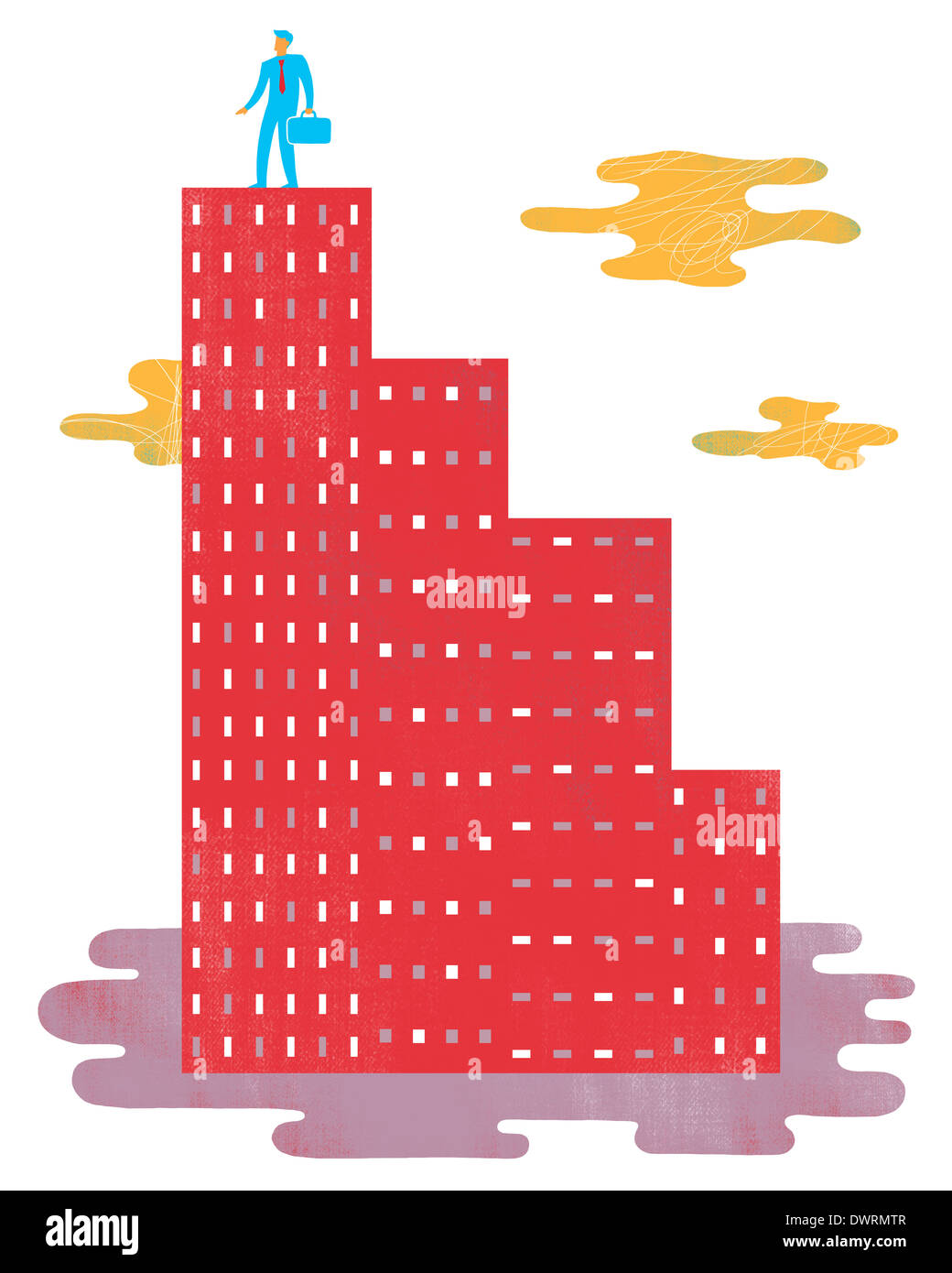 Illustrative image of businessman on graph shaped building representing ...