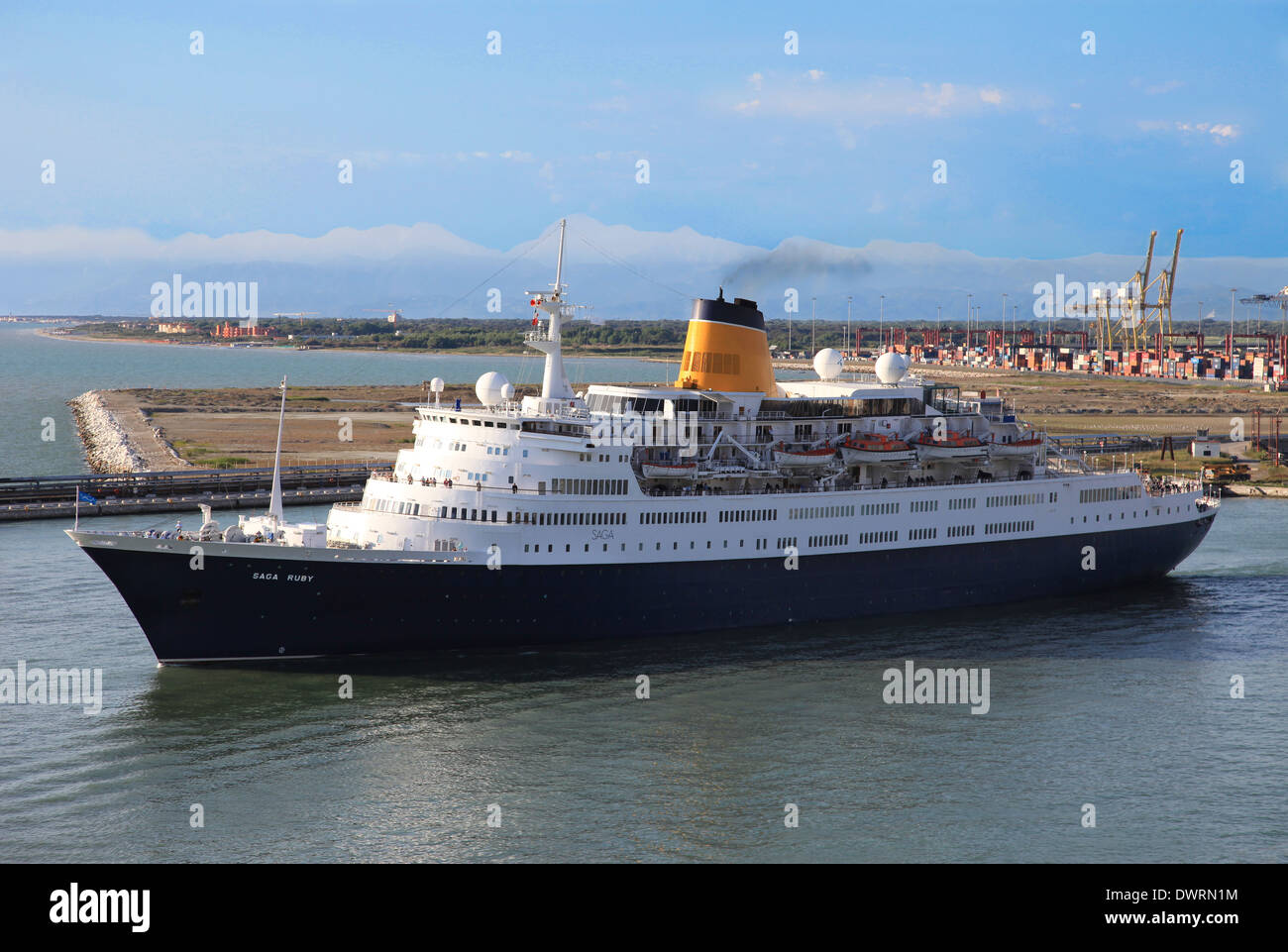 Saga Cruise liner mv Saga Ruby leaving Livorno harbor Italy Stock Photo ...