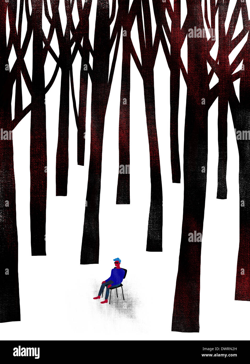 Illustrative image of man surrounded by trees representing confusion ...