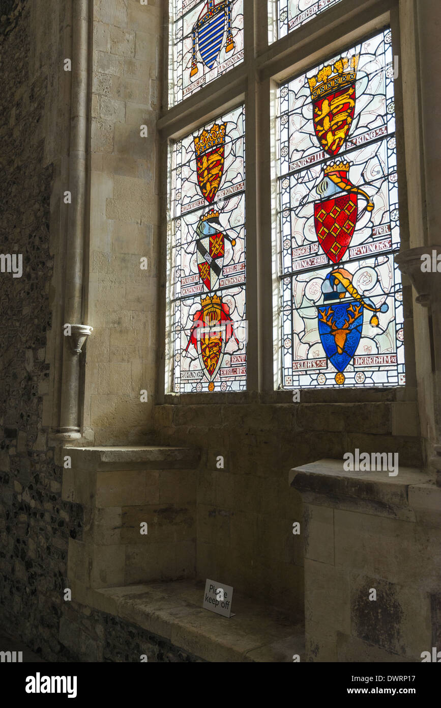 Stained glass window detail at the Great Hall at Winchester Castle in ...