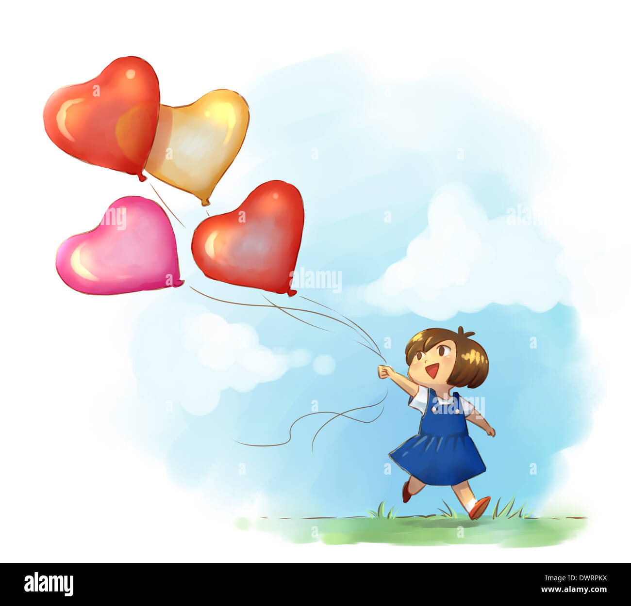 Illustrative image of girl playing with helium balloons at park Stock ...