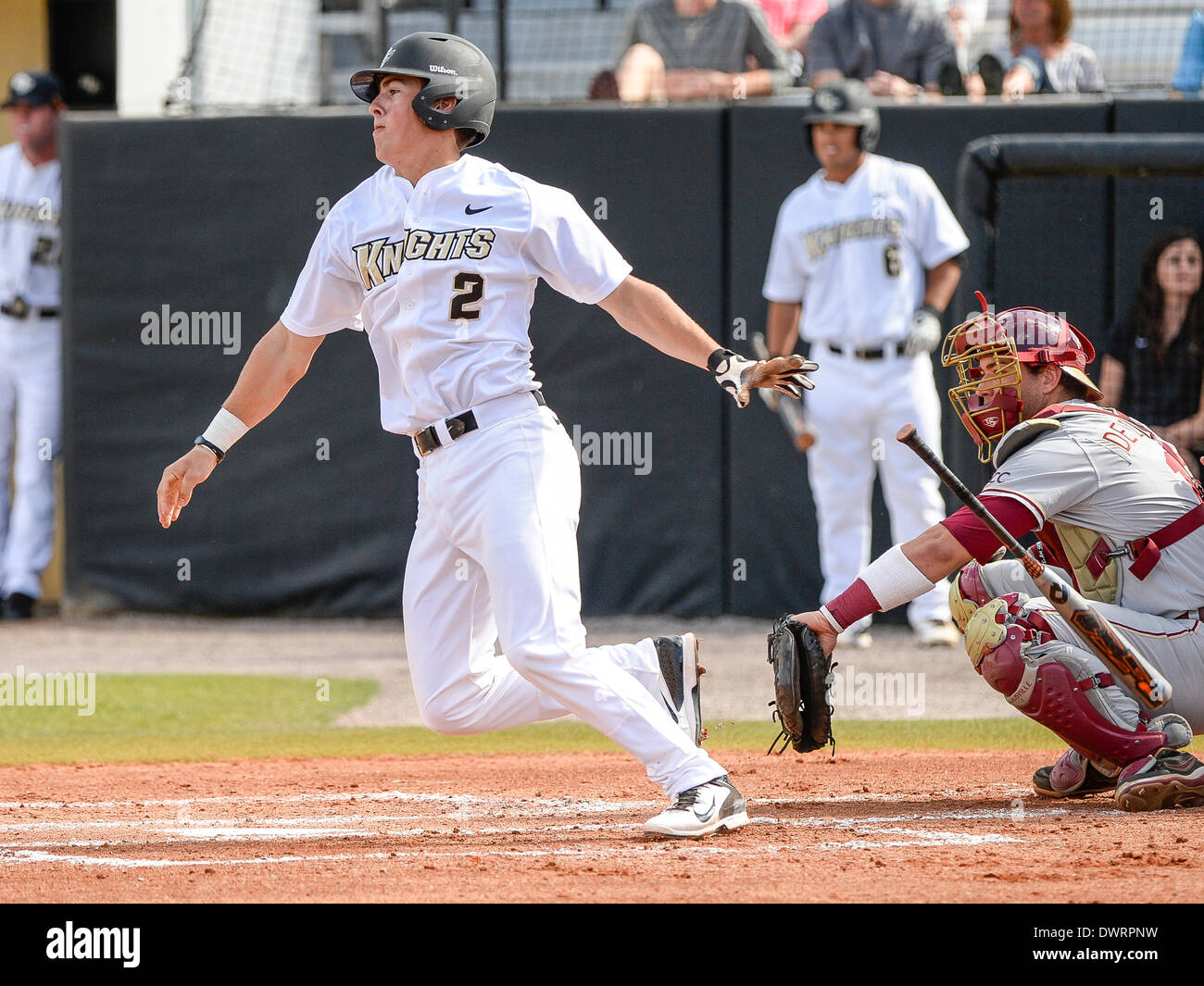 March 12, 2014 - Orlando, FL, U.S: UCF infielder Dylan Moore (2) at bat ...