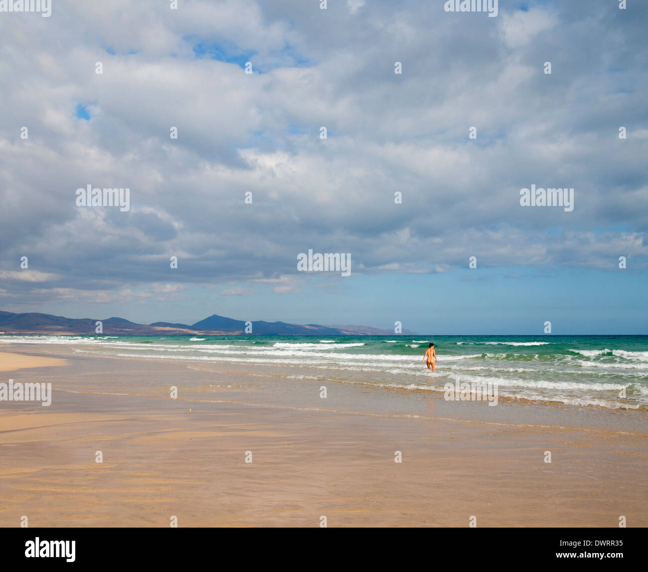 Nude Woman In Sea On Sotavento Beach Jandia Fuerteventura Canary