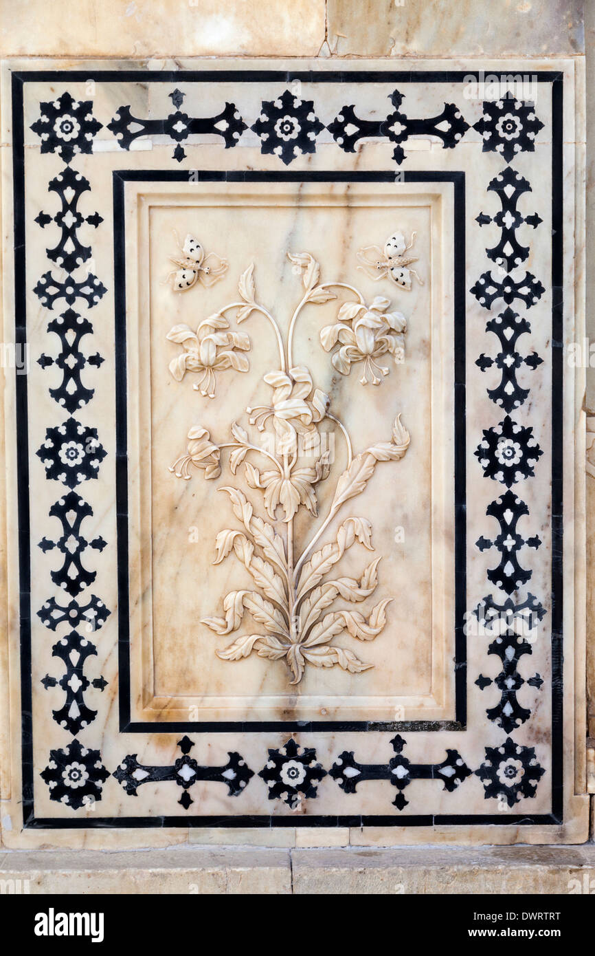 Jaipur, Rajasthan, India. Carving in Marble of "the Magic Flower Fresco ...