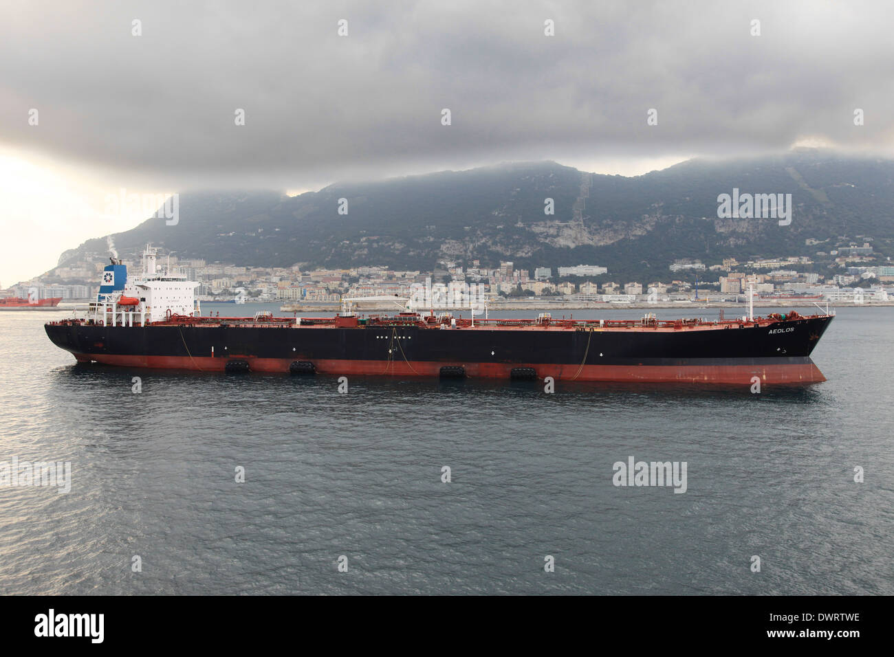 Oil tanker mv Aeolos anchored in Gibraltar harbor Stock Photo - Alamy
