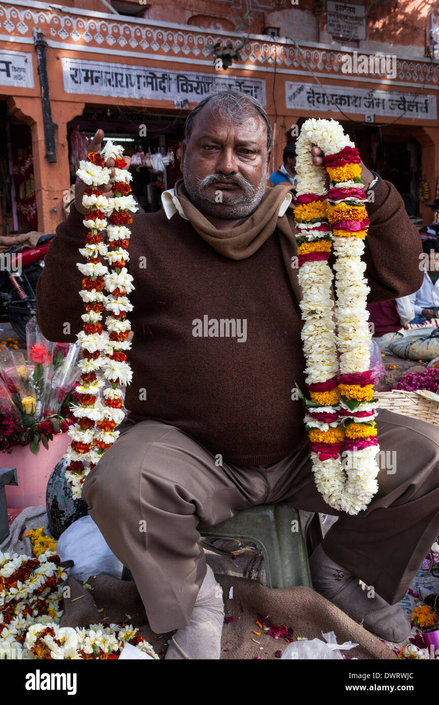 Jaipur, Rajasthan, India. Garlands of Marigolds or other Flowers as ...