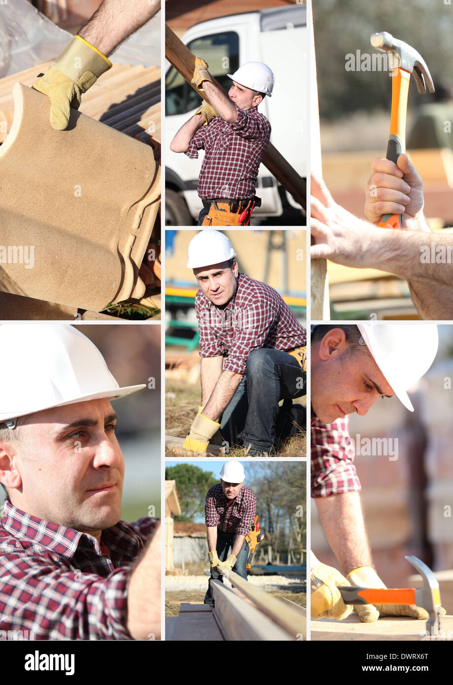 Carpentry construction tools collage background hi-res stock ...