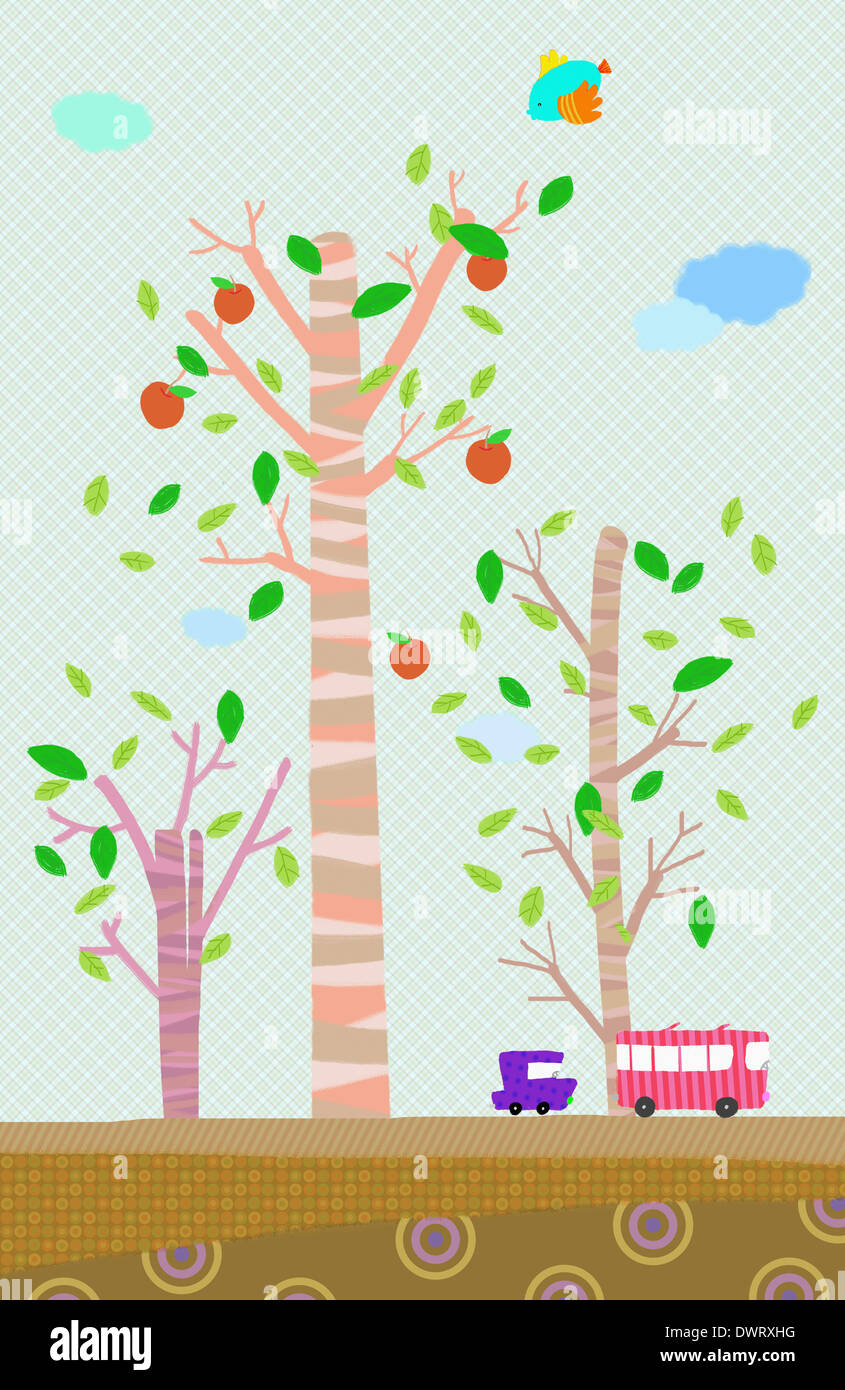 illustration design of vehicles and trees Stock Photo - Alamy