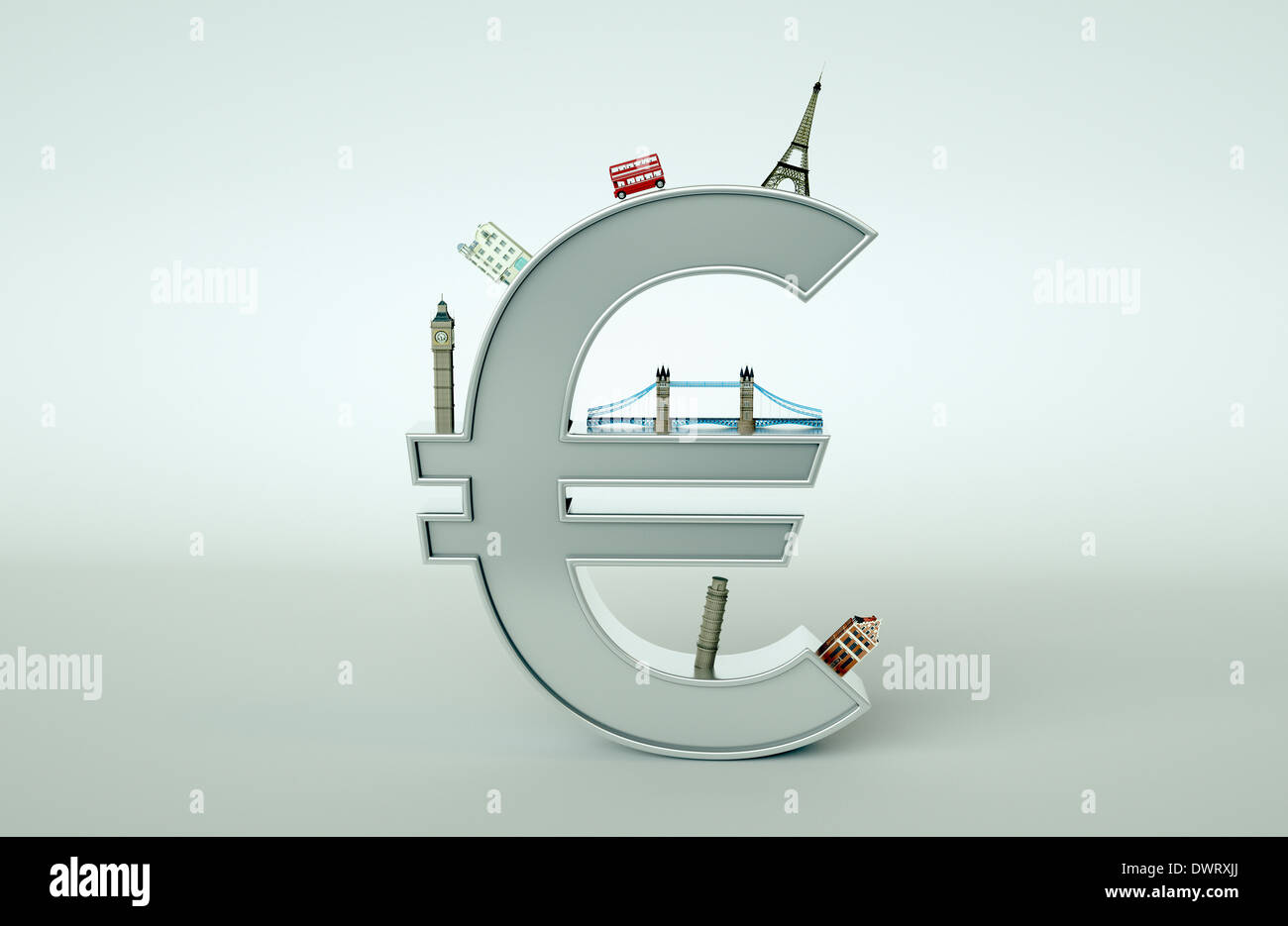 European attraction buildings on euro currency sign Stock Photo - Alamy