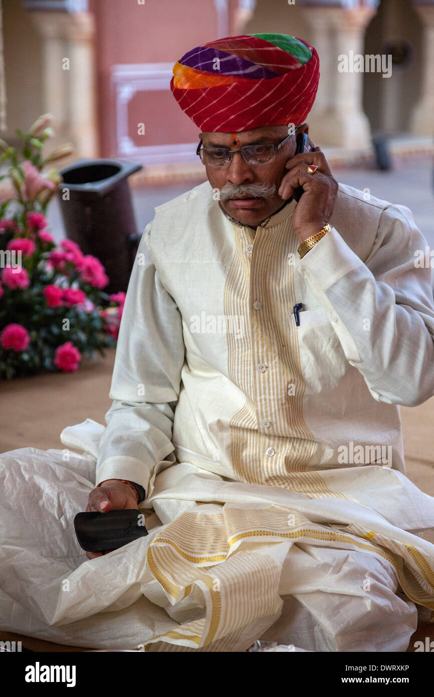 Jaipur, Rajasthan, India. Hindu Priest Talking on his Cell Phone Stock ...