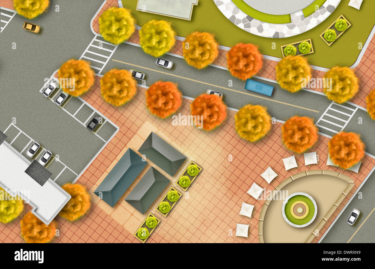 top down illustration view of city Stock Photo - Alamy