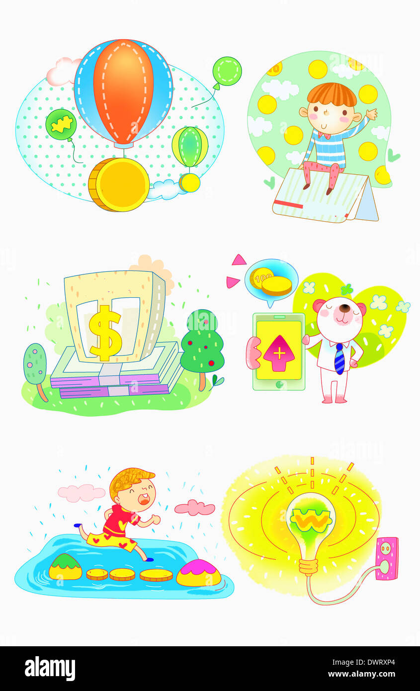 set of illustration related to money Stock Photo - Alamy