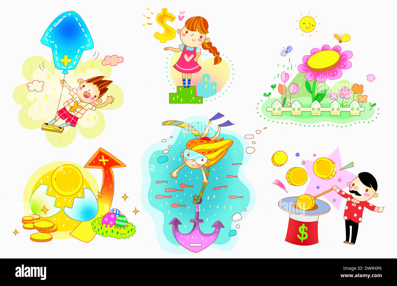 set of illustration related to money Stock Photo - Alamy