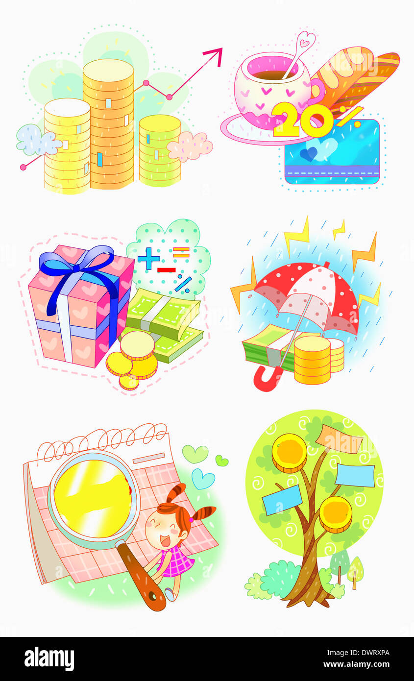 set of illustration related to money Stock Photo - Alamy
