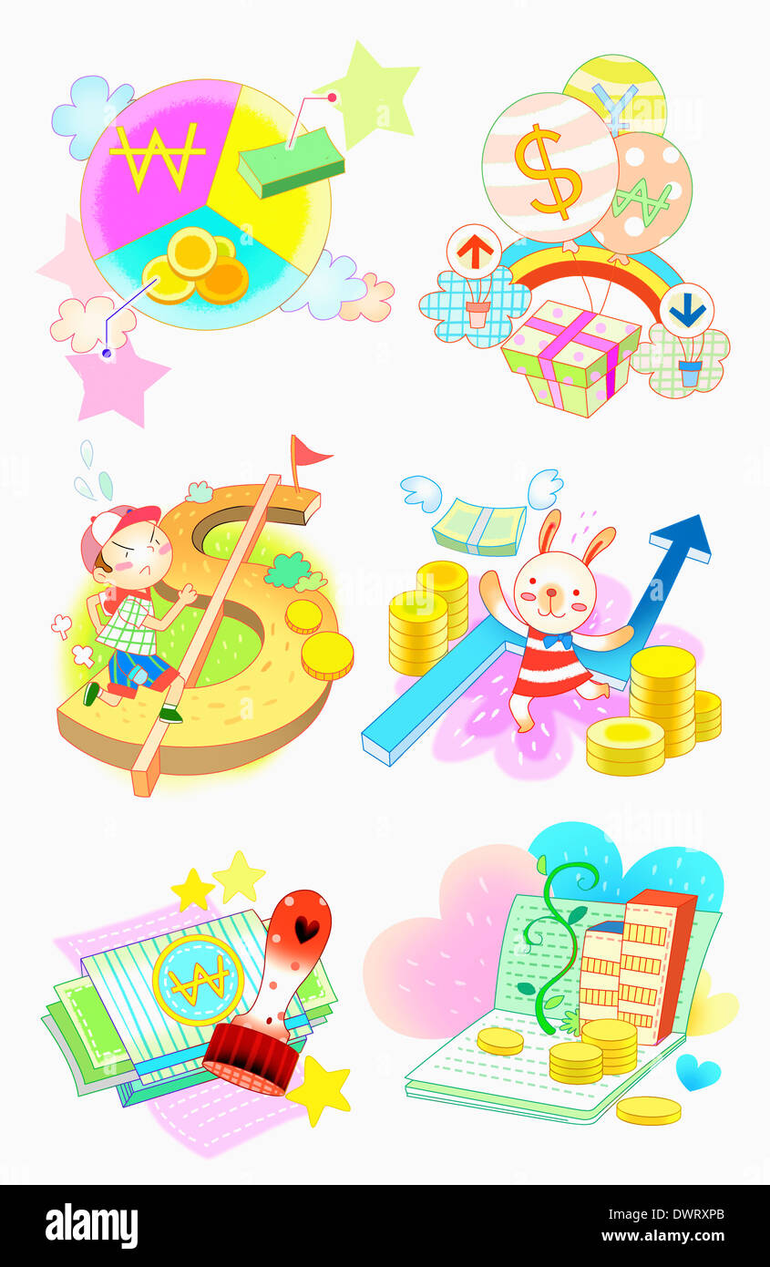 set of illustration related to money Stock Photo - Alamy