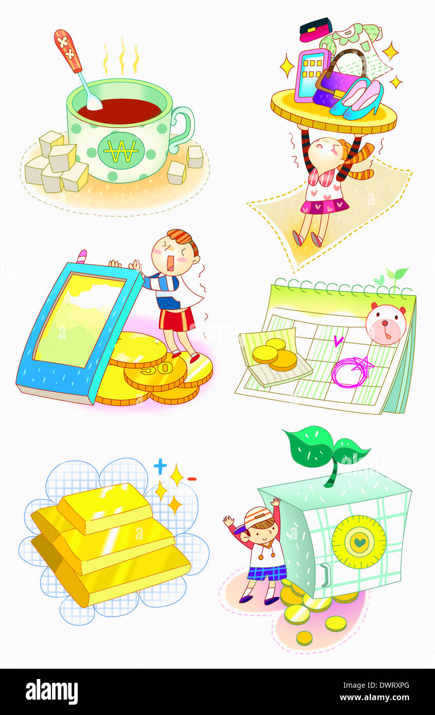 set of illustration related to money Stock Photo - Alamy