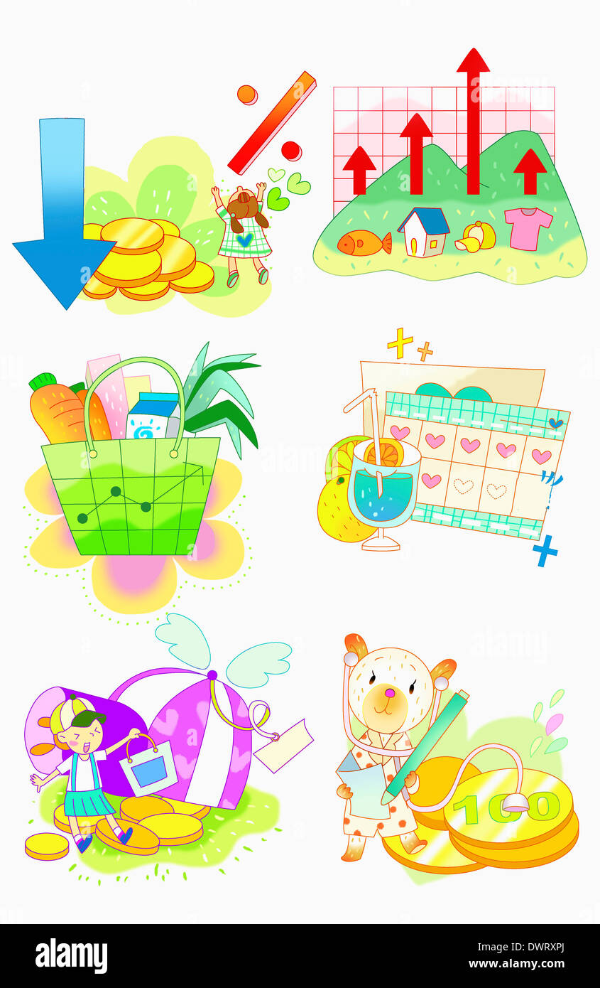 set of illustration related to money Stock Photo - Alamy