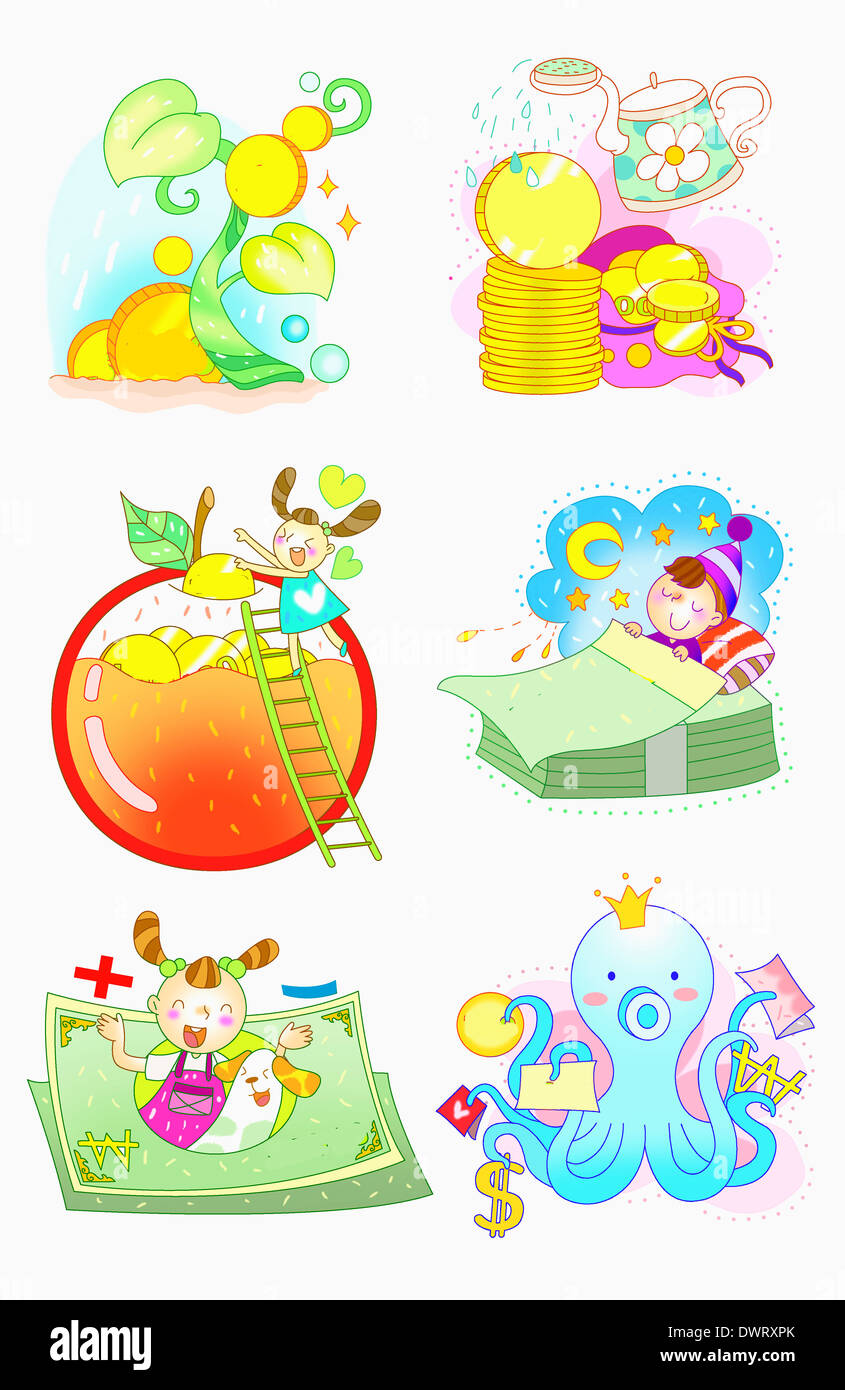 set of illustration related to money Stock Photo - Alamy
