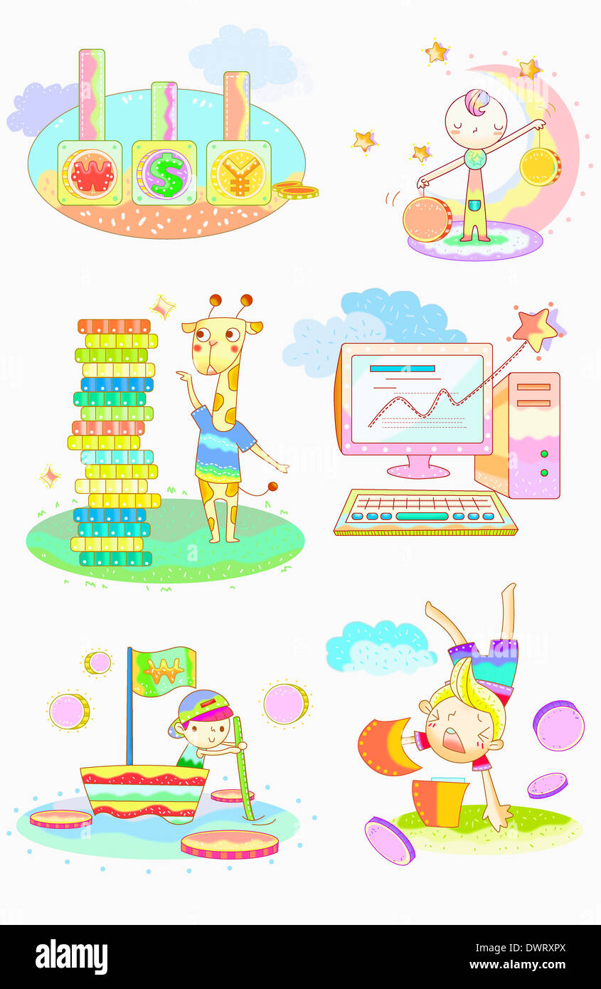 set of illustration related to money Stock Photo - Alamy