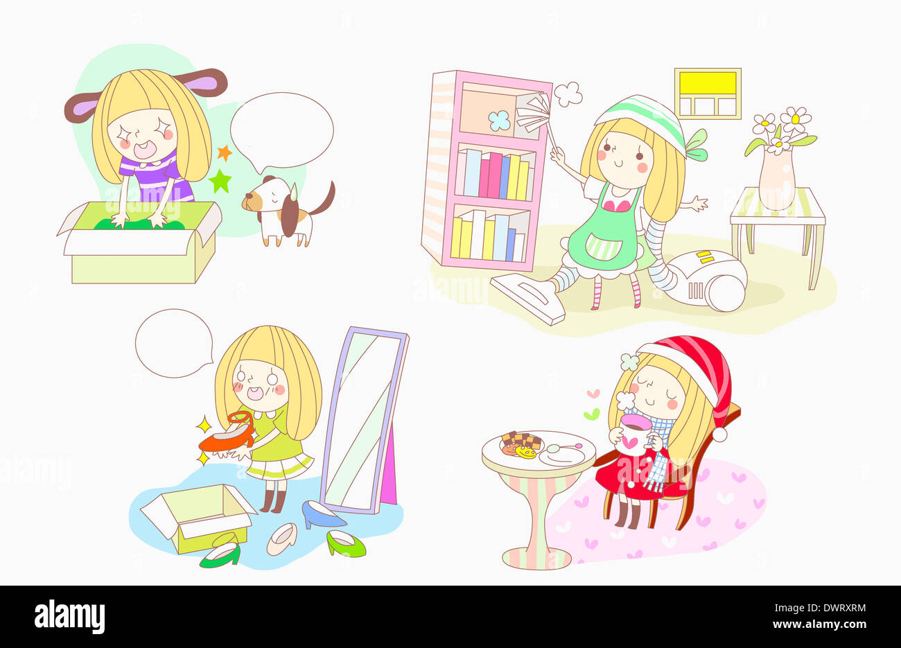 illustration of a woman's daily life Stock Photo - Alamy