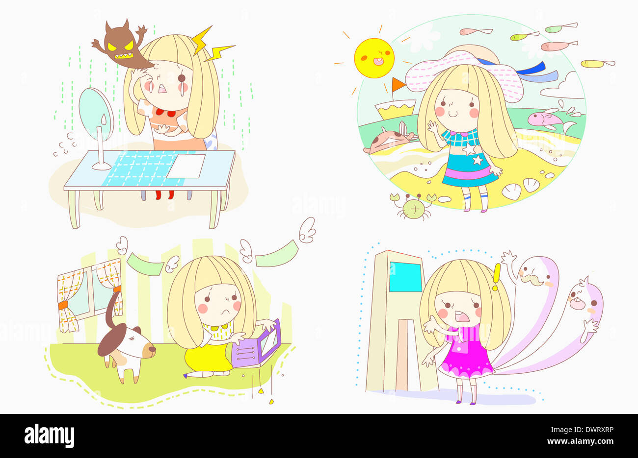 illustration of a woman's daily life Stock Photo - Alamy