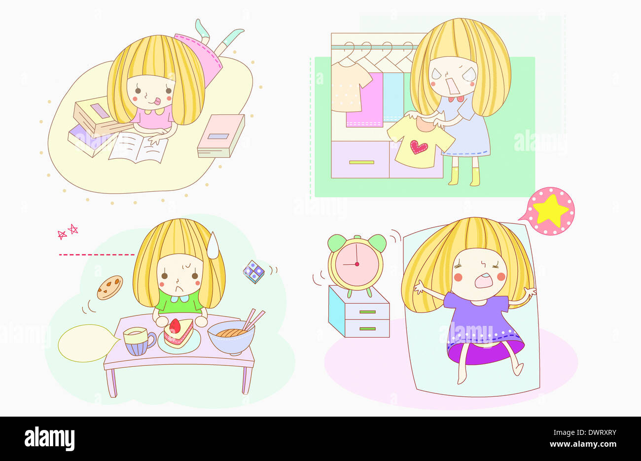 illustration of a woman's daily life Stock Photo - Alamy