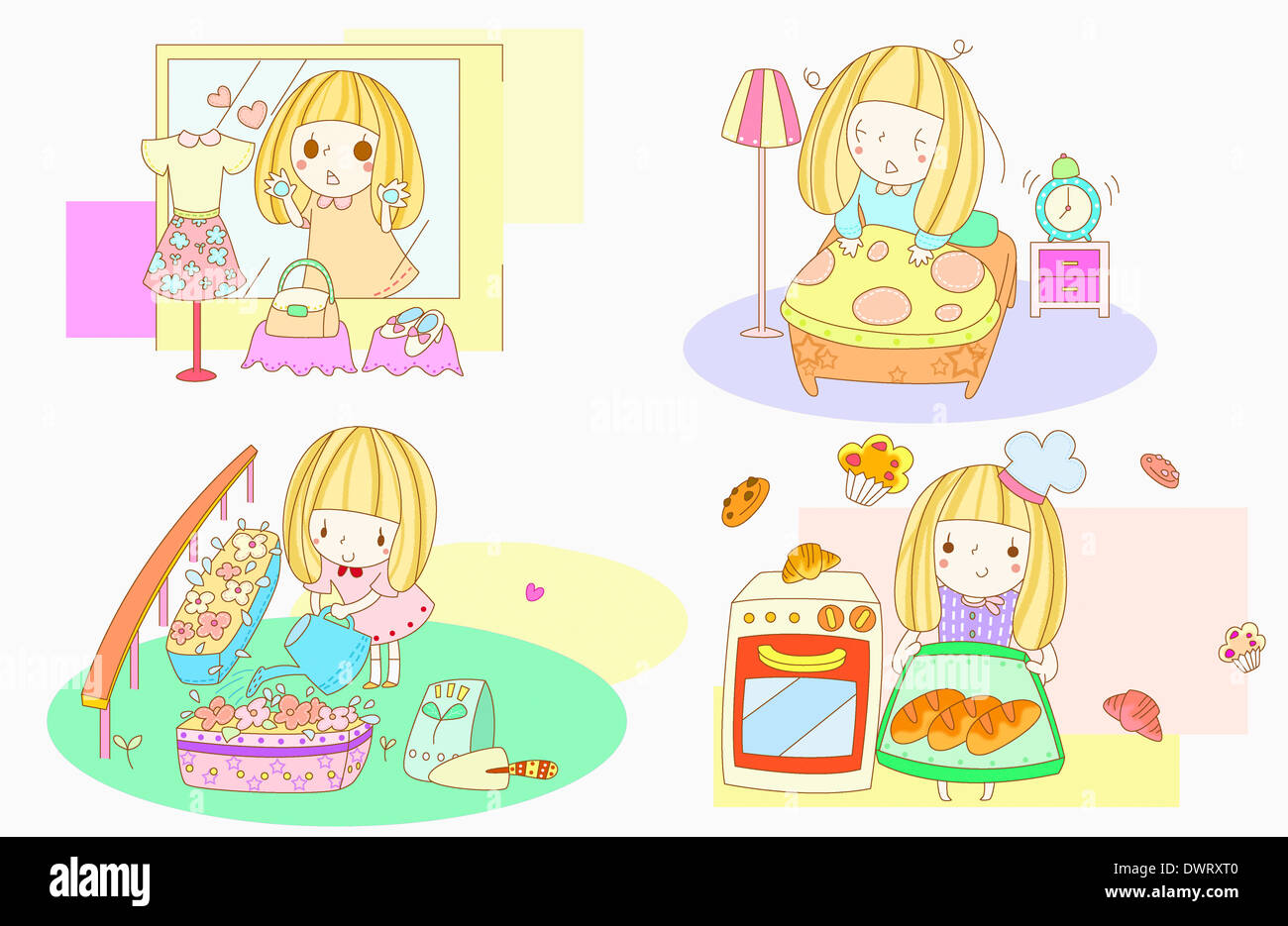 illustration of a woman's daily life Stock Photo - Alamy