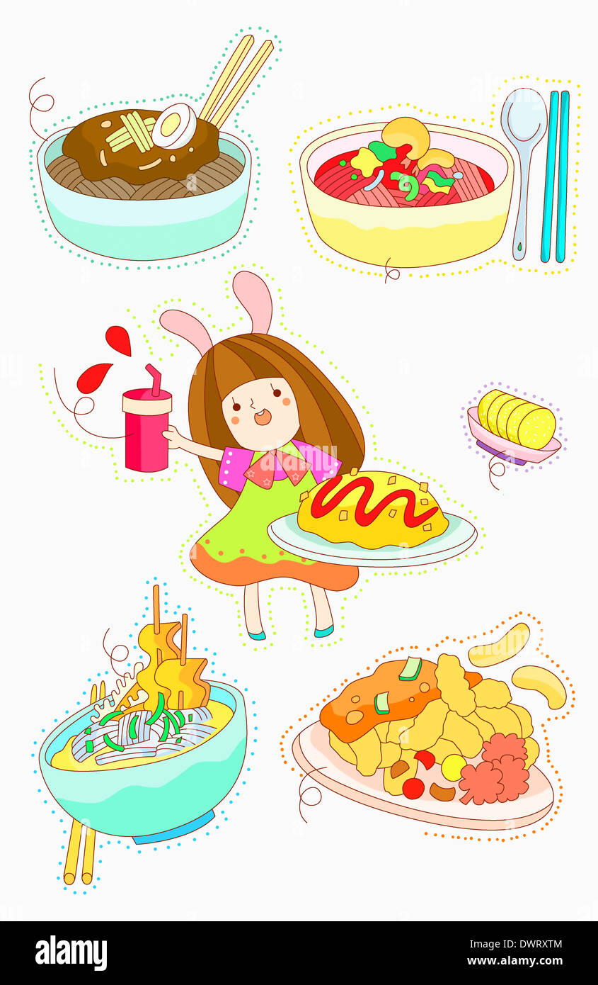 set of illustration related to food Stock Photo - Alamy