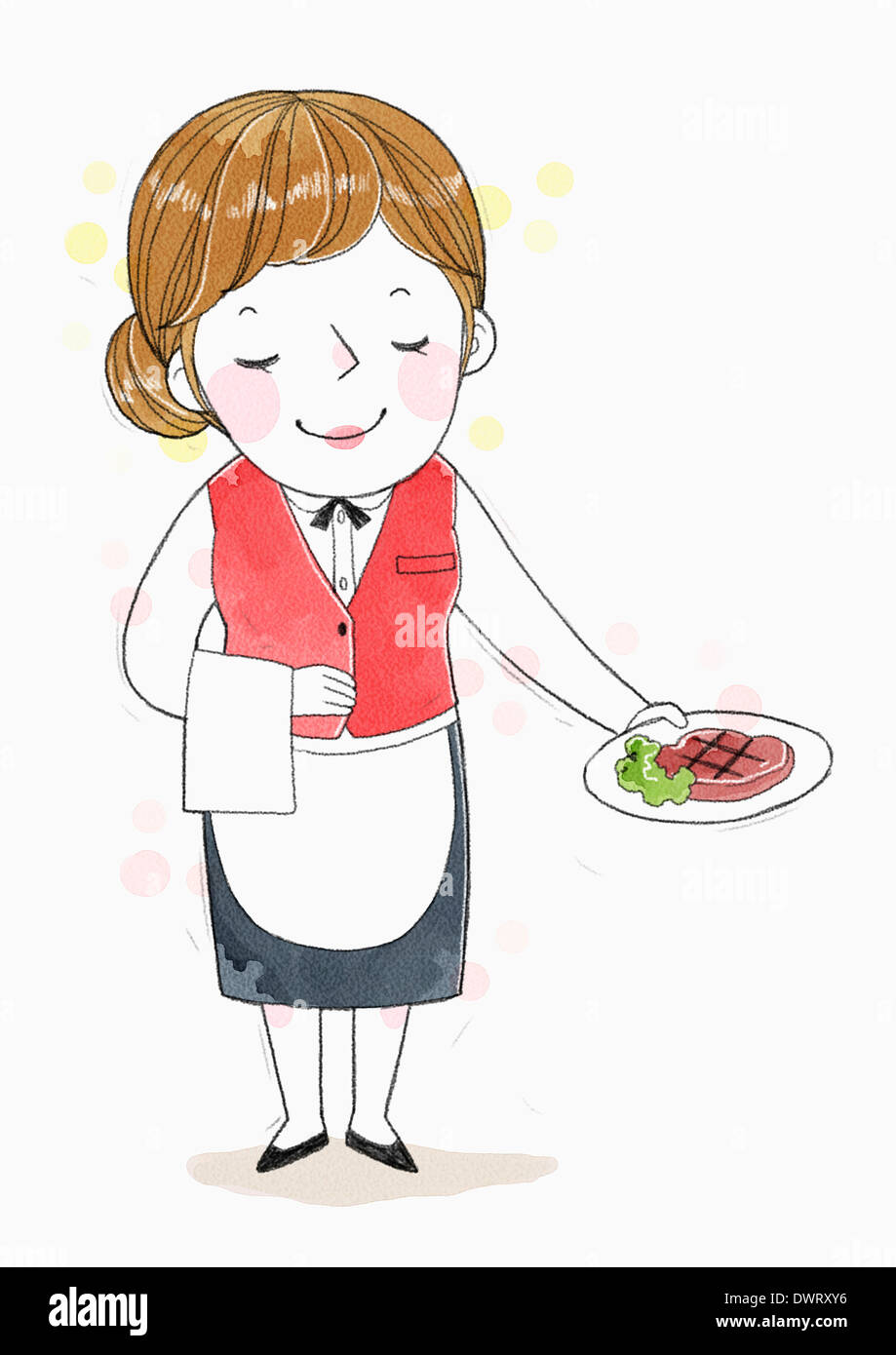 illustration of a waitress Stock Photo - Alamy