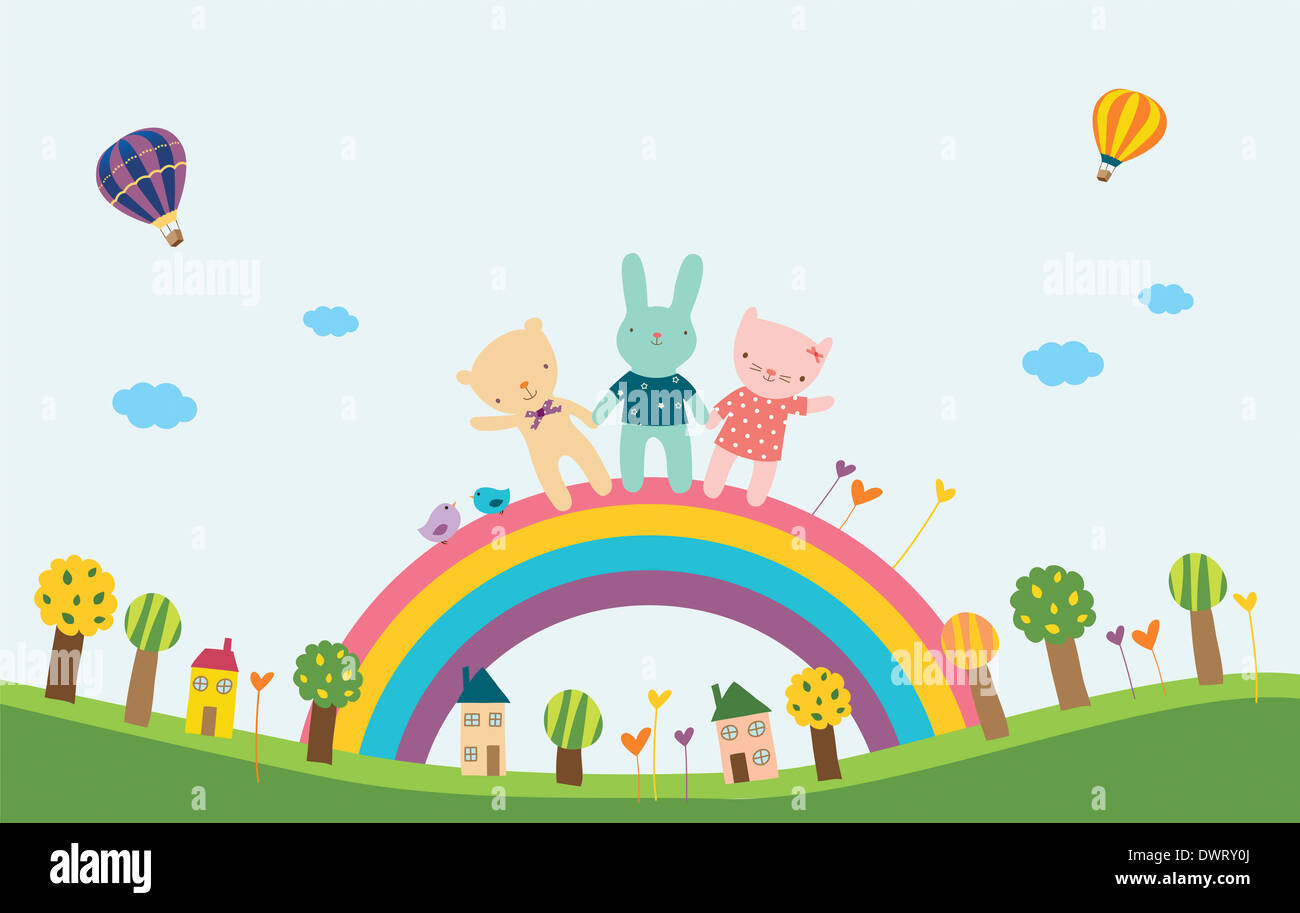 illustration of animals on a rainbow Stock Photo - Alamy