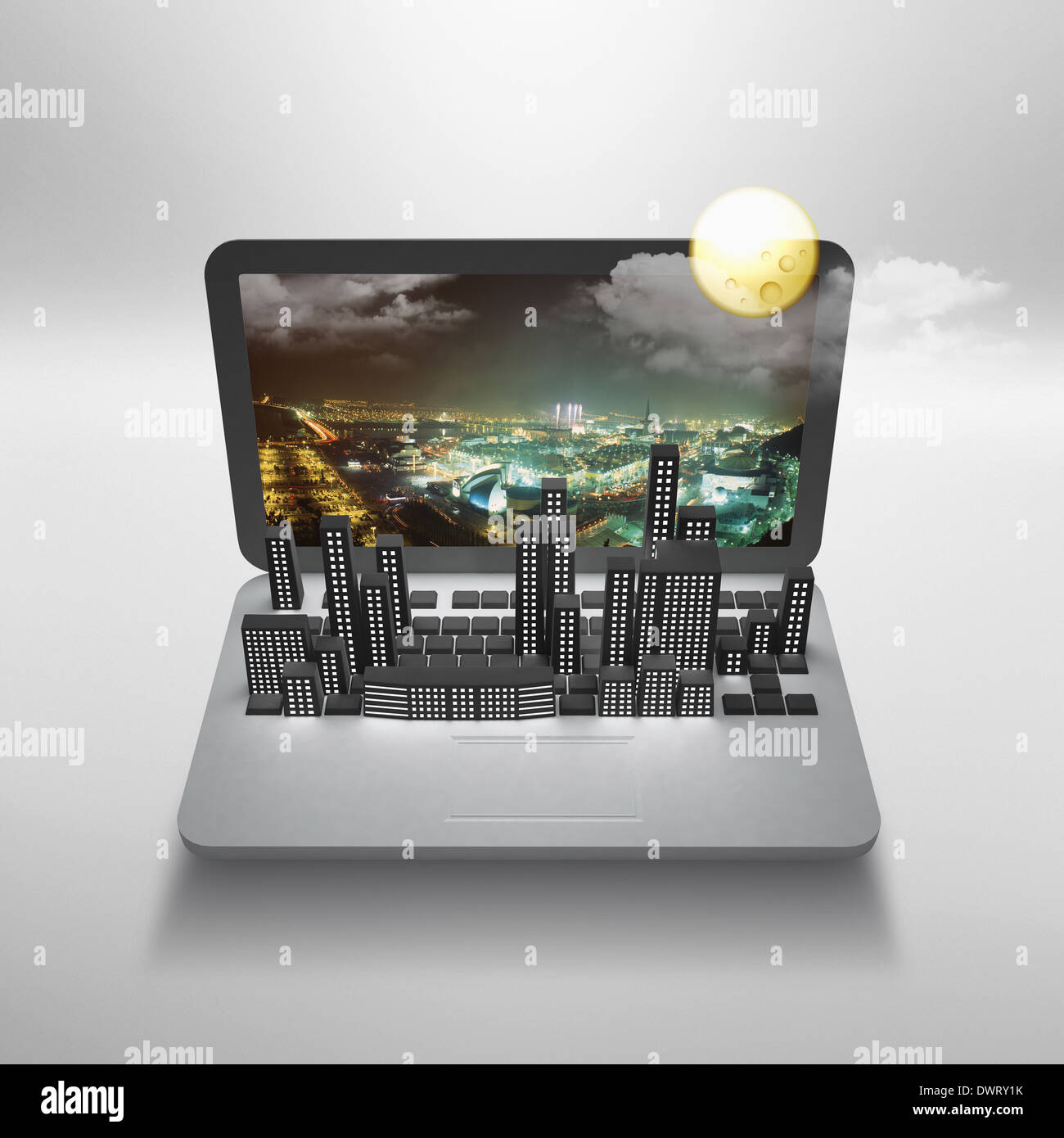 illustration of buildings on laptop Stock Photo - Alamy