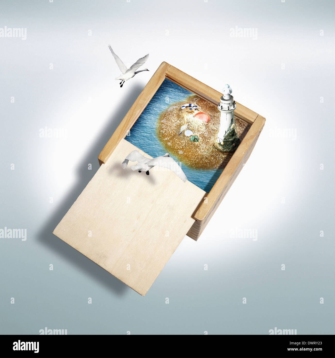 illustration of sea shore inside a box Stock Photo - Alamy