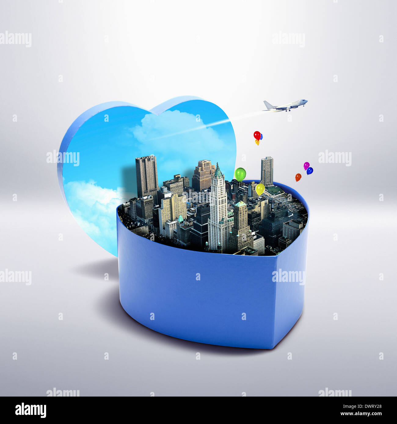 illustration of buildings in a heart box Stock Photo - Alamy