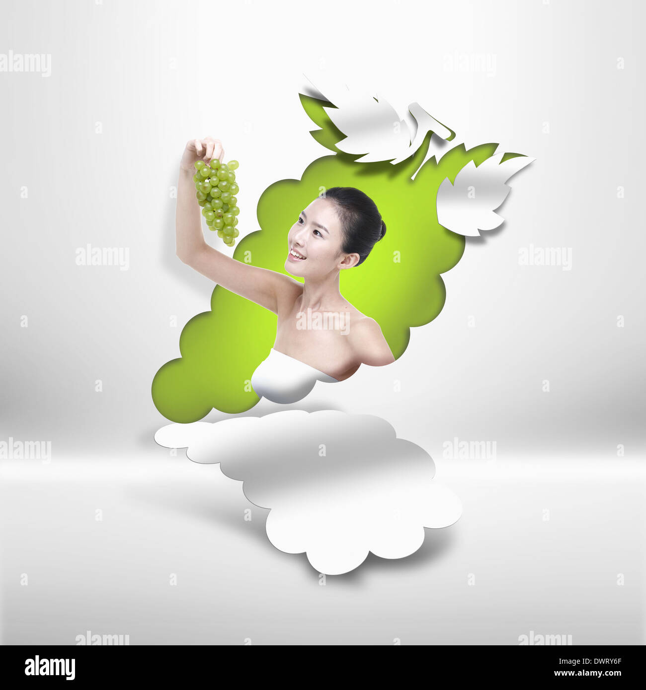 illustration of lady inside a shape of grape Stock Photo - Alamy