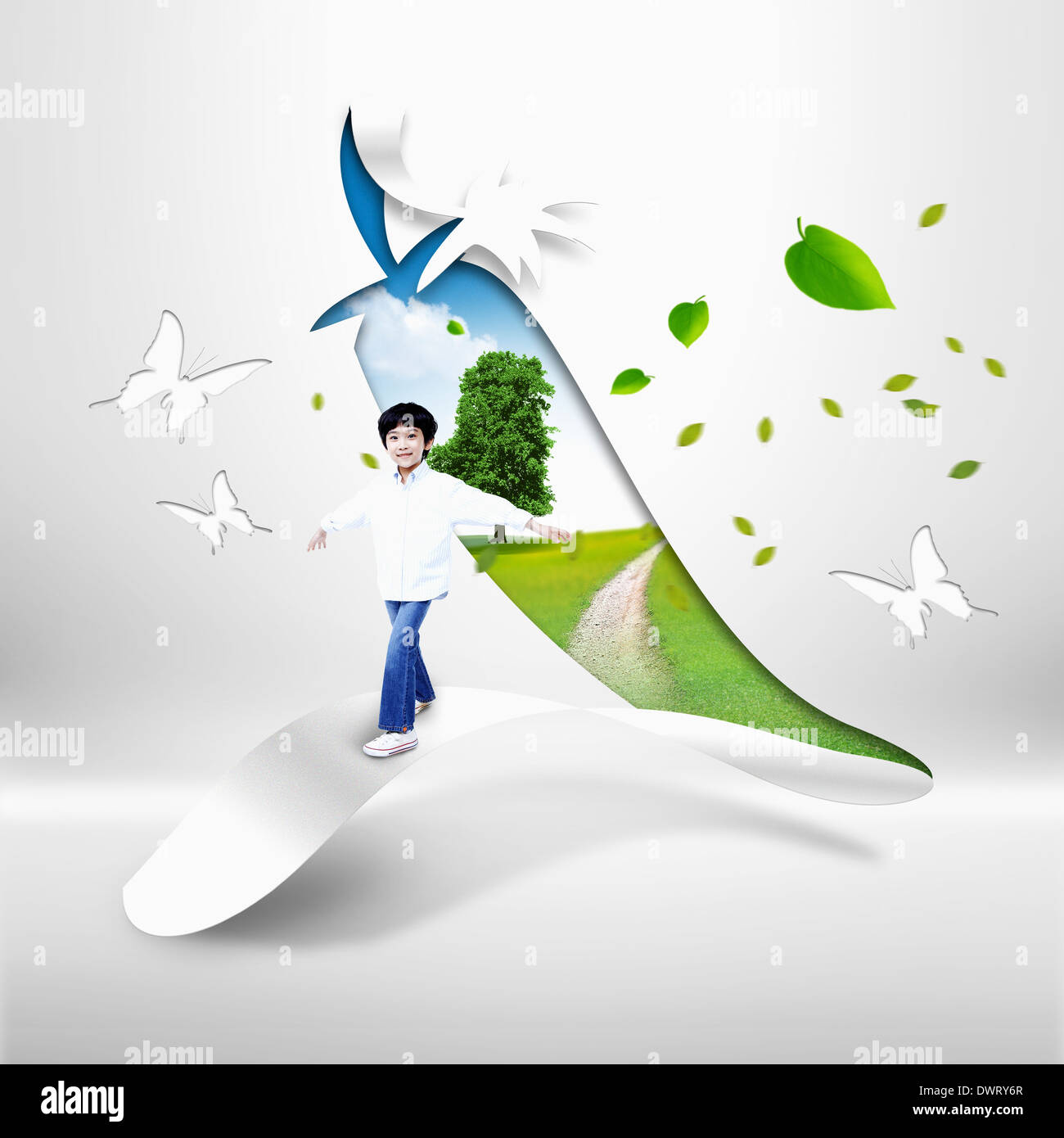 illustration of kid and a land inside a shape of chili Stock Photo - Alamy