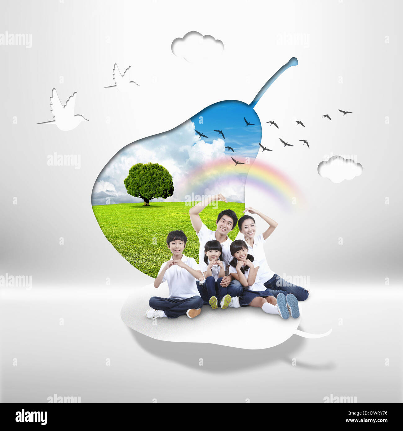 illustration of family and a land inside a shape of pear Stock Photo ...