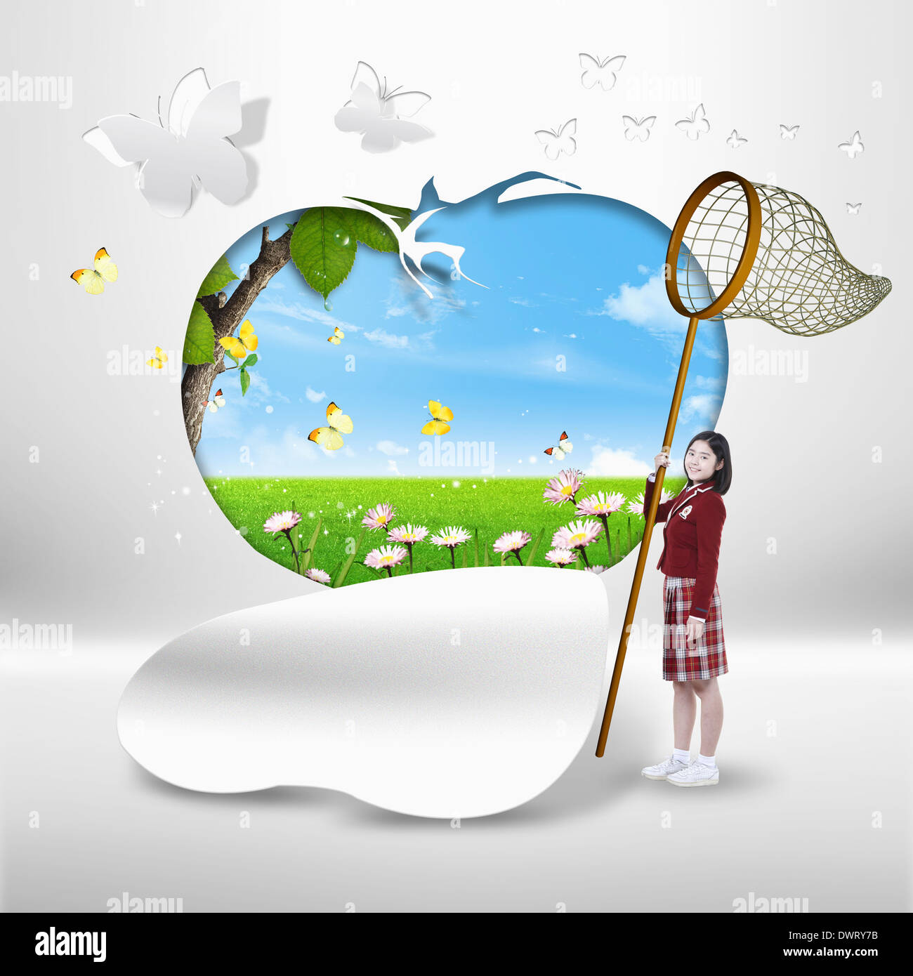 illustration of kids and a land inside a shape of tomato Stock Photo ...