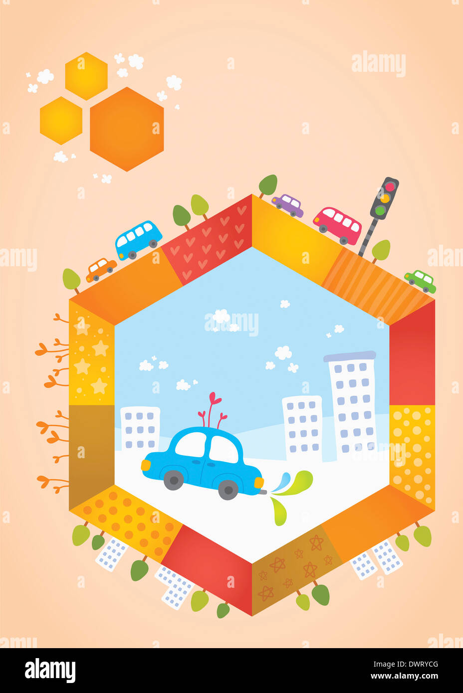 illustration of a design in concept of a car in village Stock Photo - Alamy