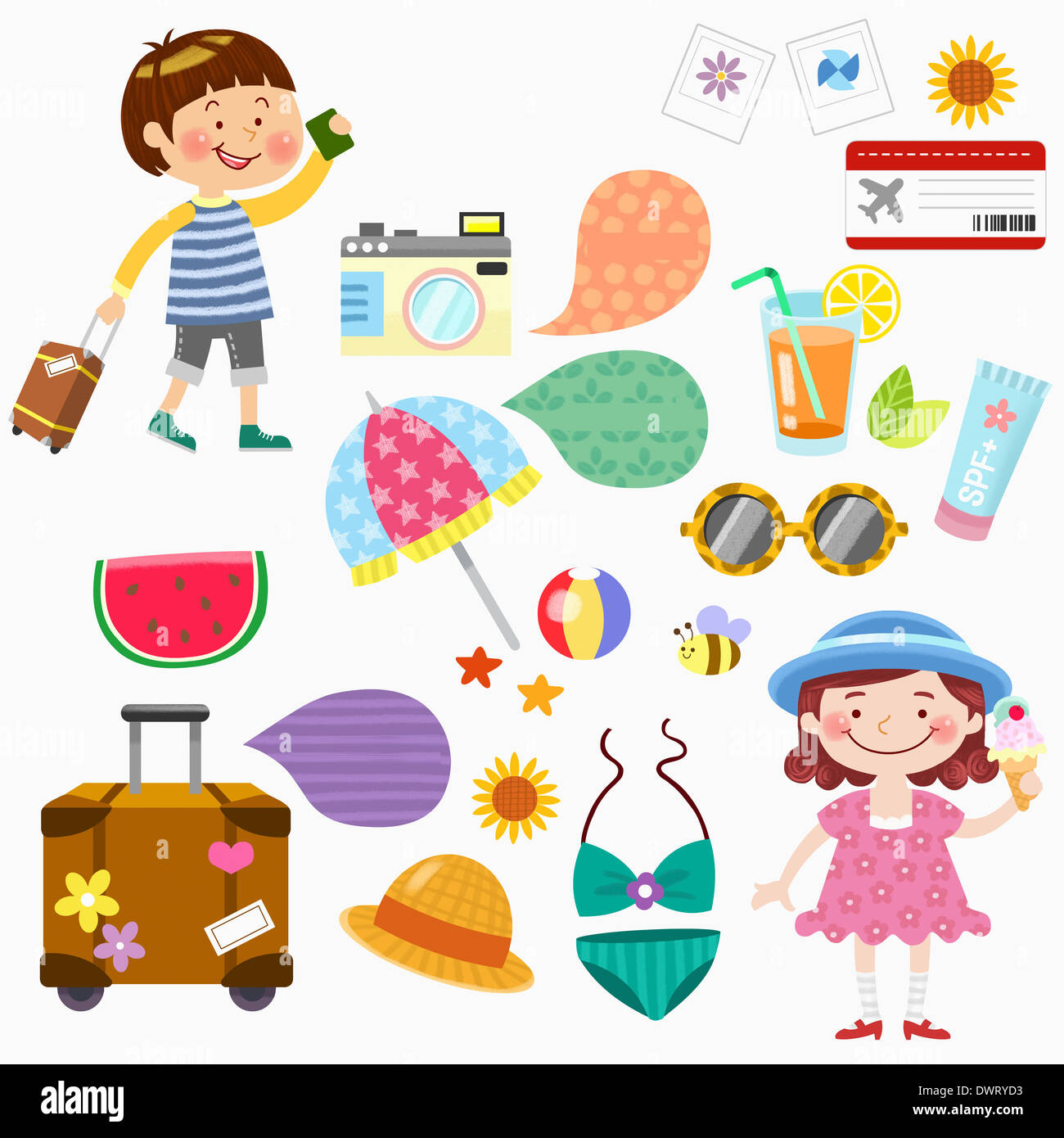 illustration icons related to summer items Stock Photo - Alamy