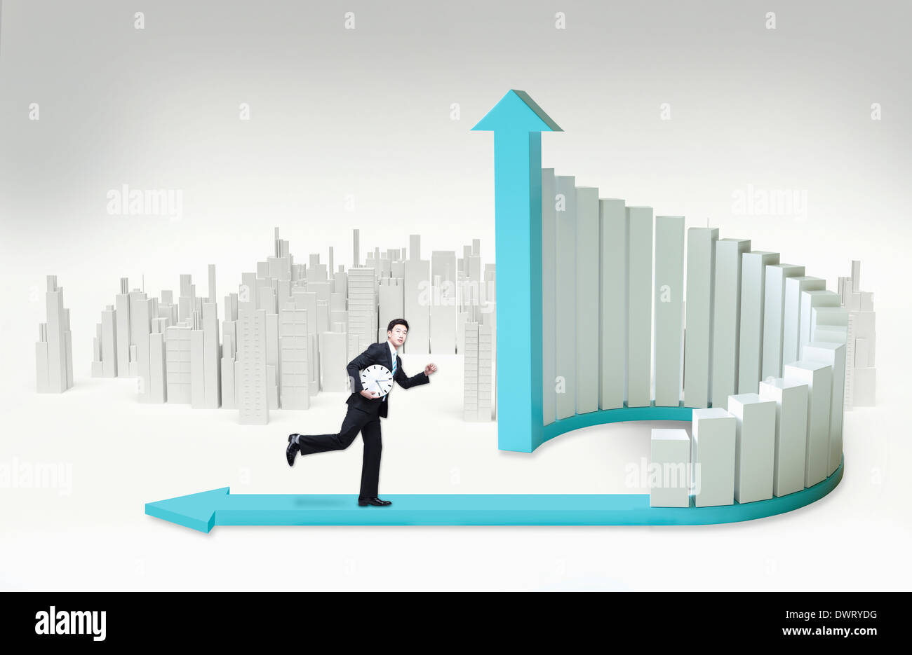 a businessman running towards a graph increasing Stock Photo - Alamy