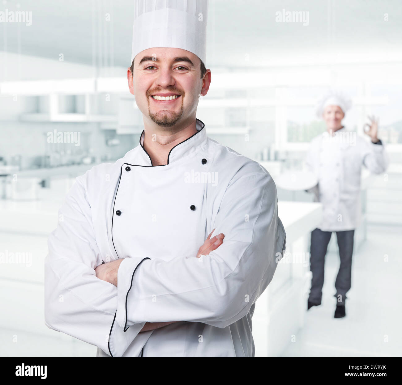 chef portrait and kitchen background Stock Photo - Alamy