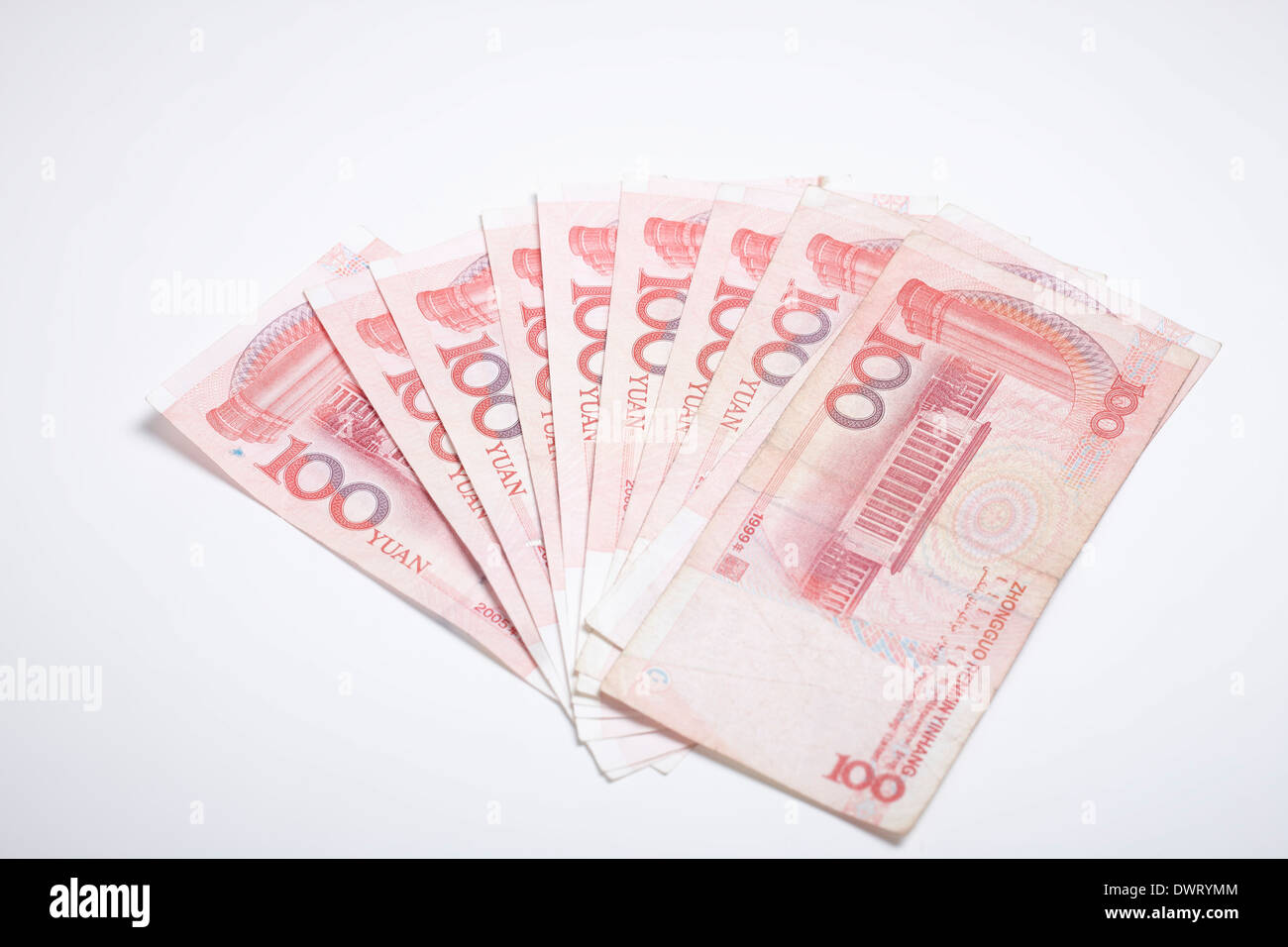 Chinese notes on white background Stock Photo - Alamy
