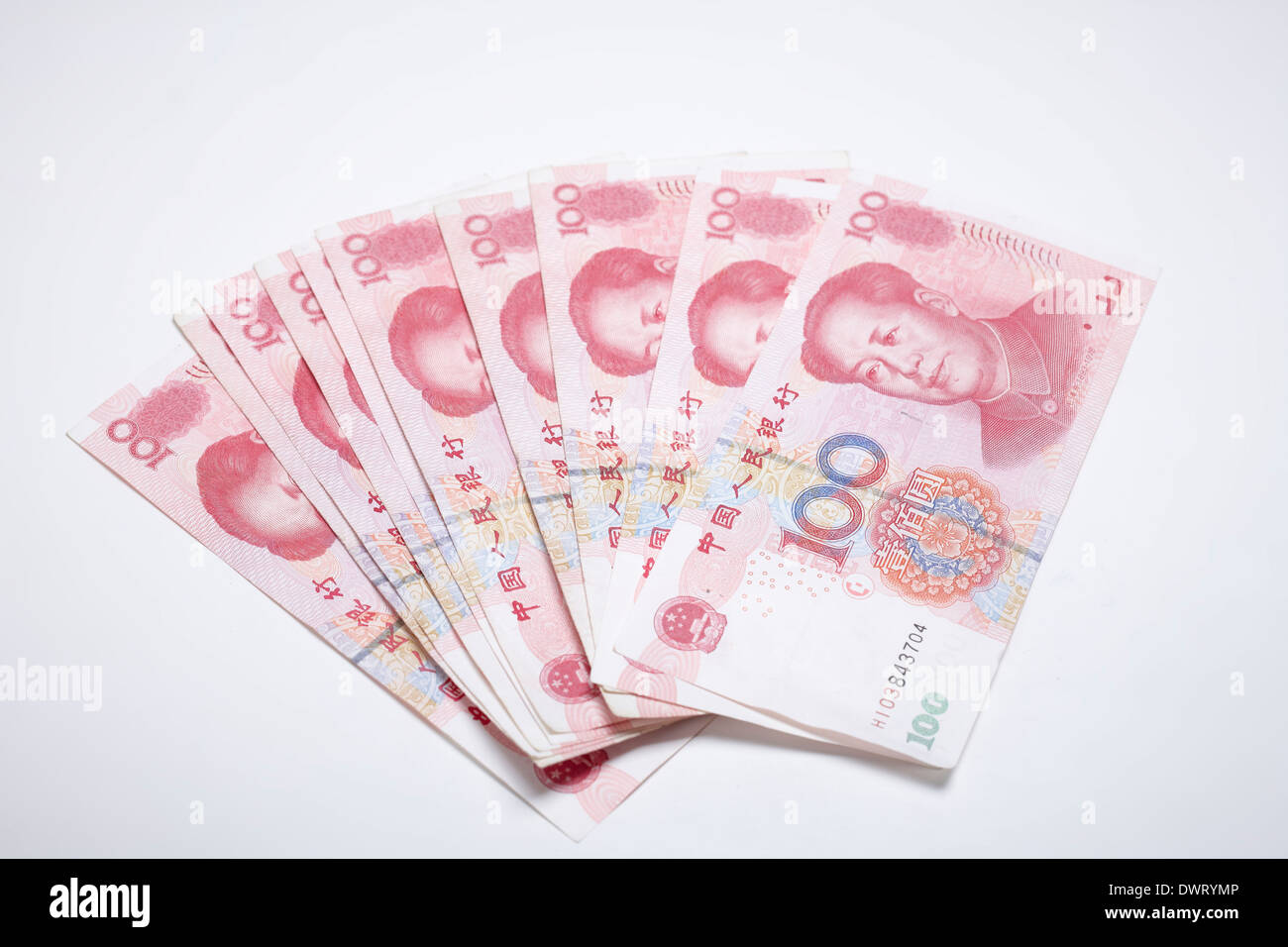Chinese notes on white background Stock Photo - Alamy