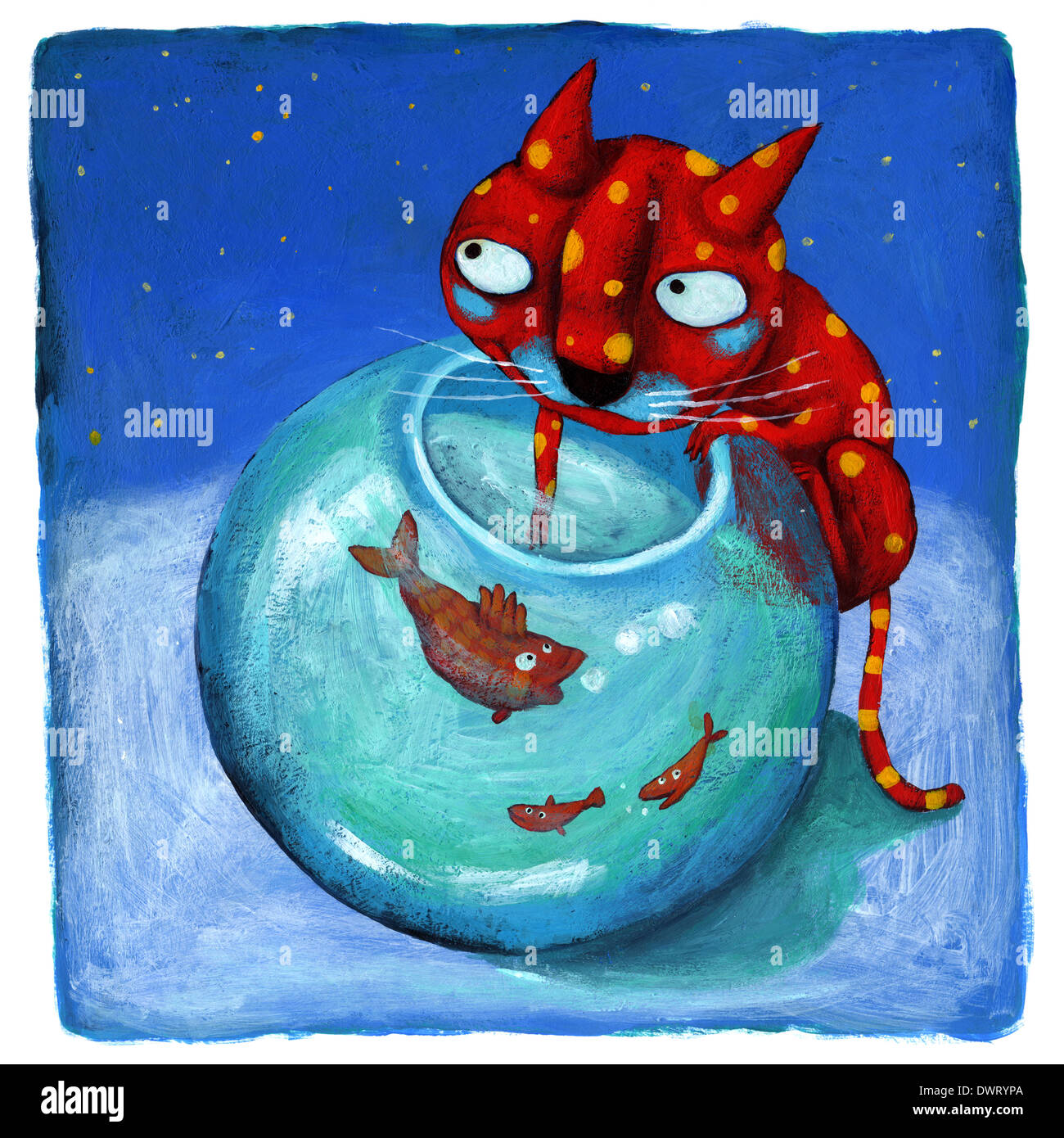 Illustrative image of cat hunting fish representing hunger Stock Photo ...